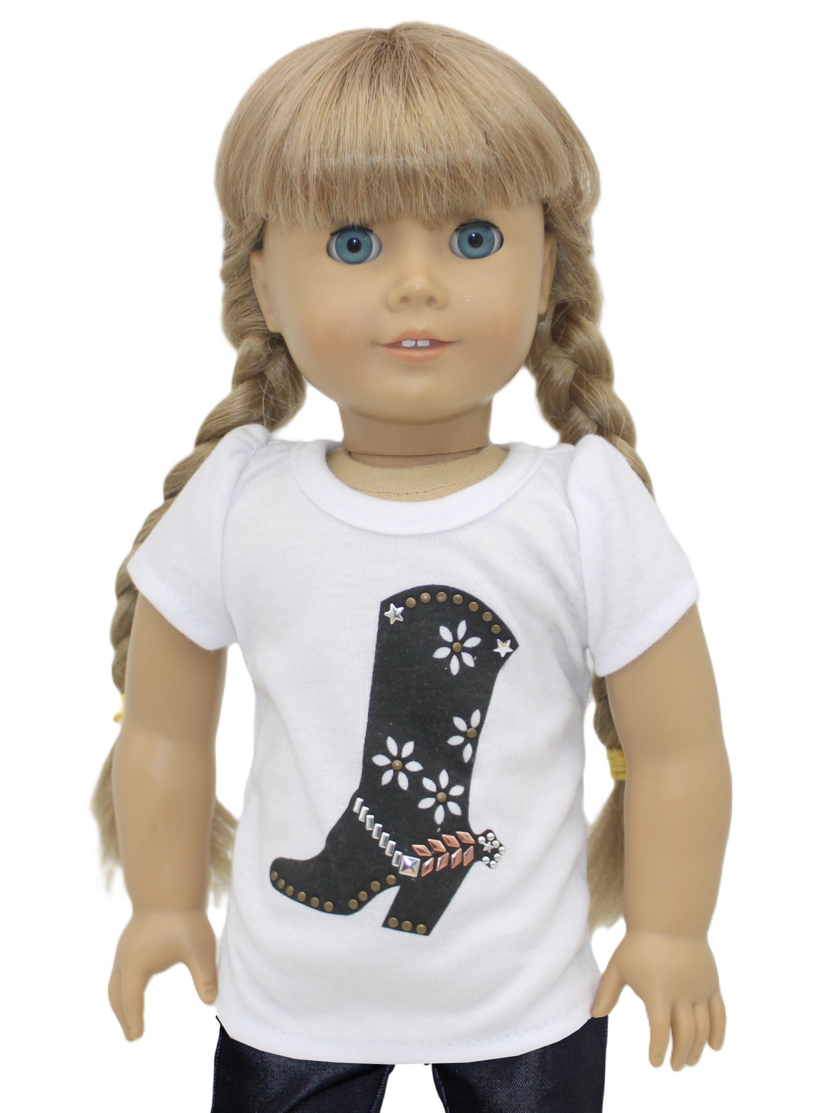 White Western Boot Tee – Doll Clothes by Carole